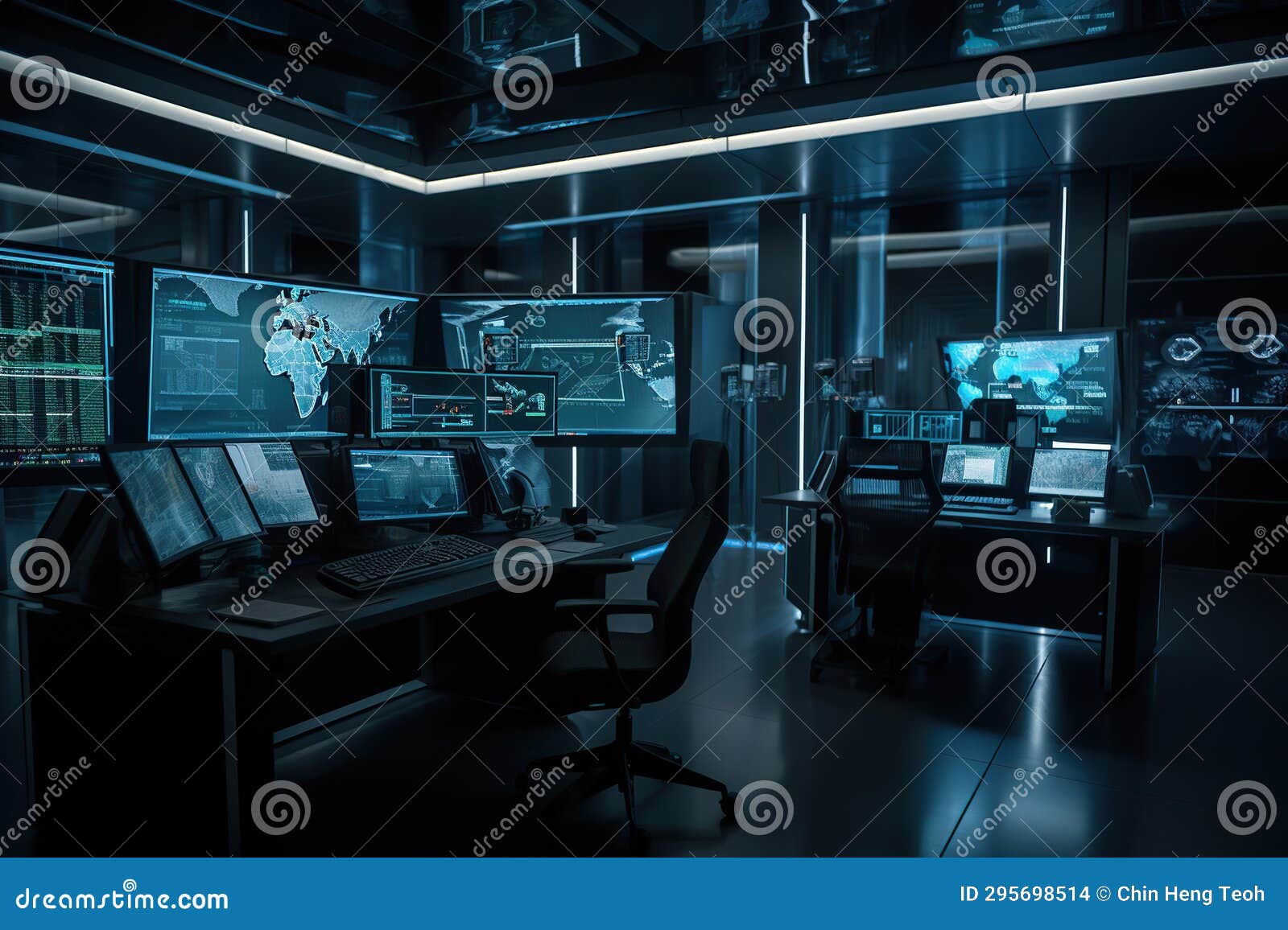 A Modern Cyber Security Room with Computers and Monitors Stock ...