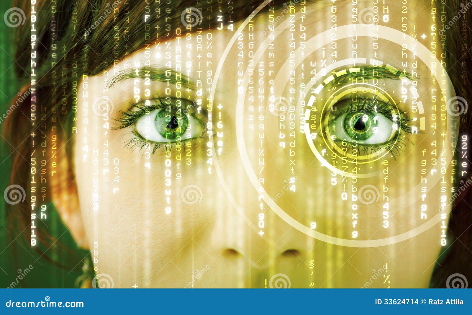 Modern Cyber Woman with Matrix Eye Stock Photo - Image of coding, code ...
