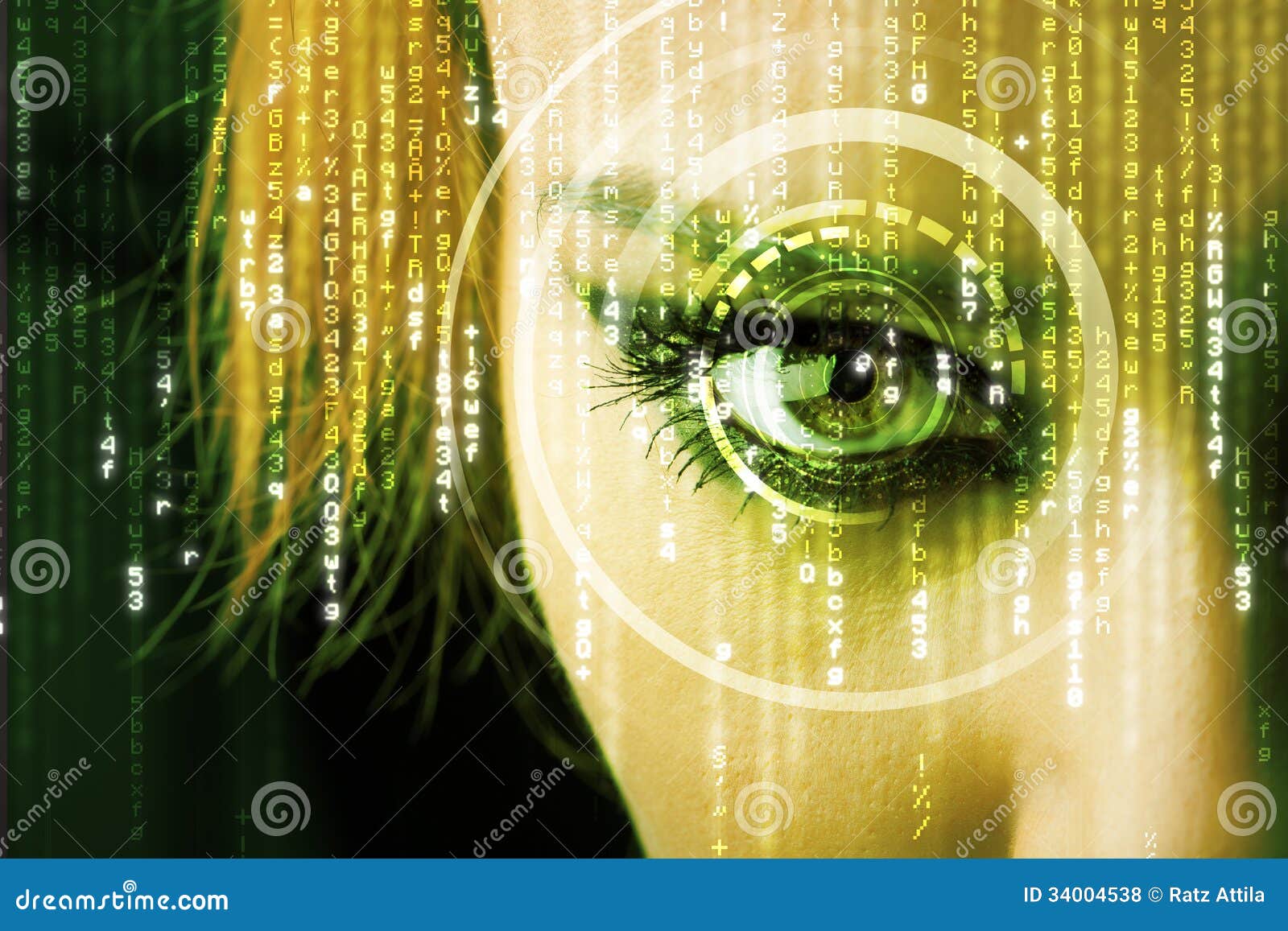 Modern Cyber Woman with Matrix Eye Stock Photo - Image of message ...