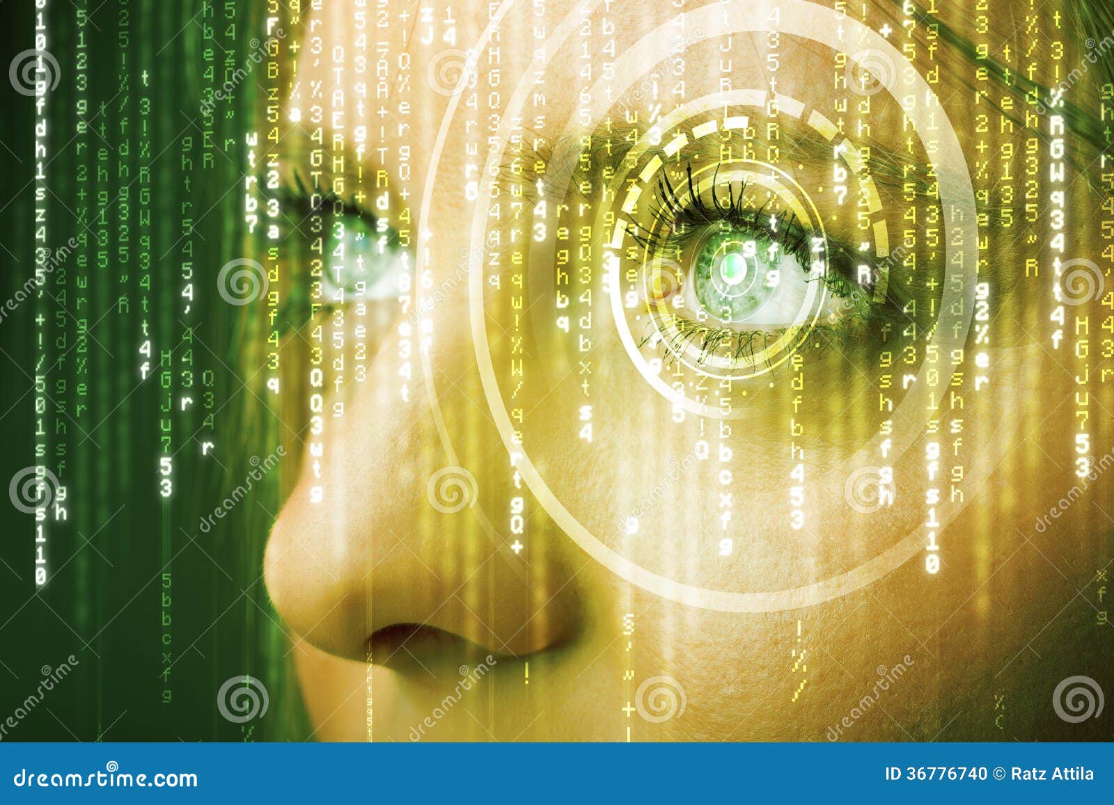 Modern Cyber Woman with Matrix Eye Stock Photo - Image of cyberspace ...