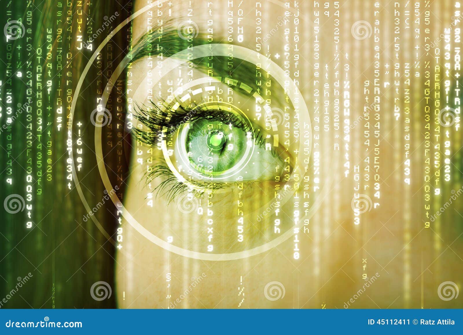 Modern Cyber Woman with Matrix Eye Stock Image - Image of confident ...