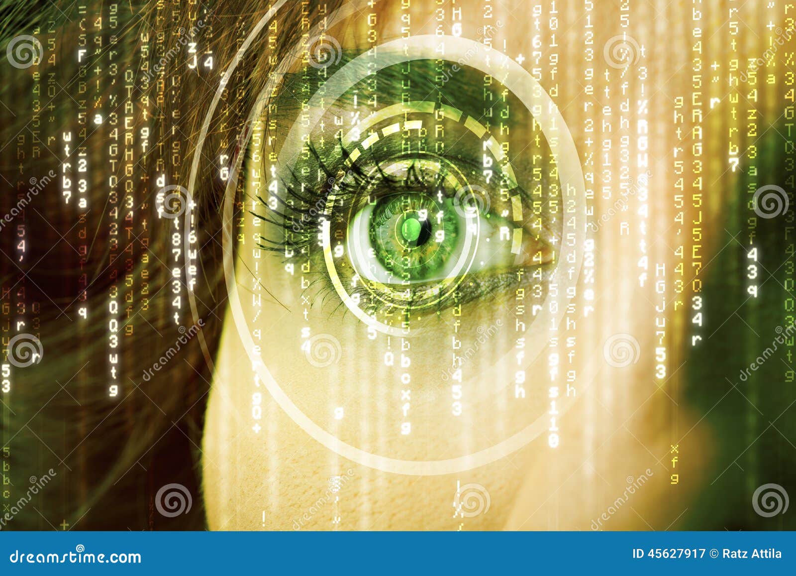 Modern Cyber Woman with Matrix Eye Stock Image - Image of coding ...
