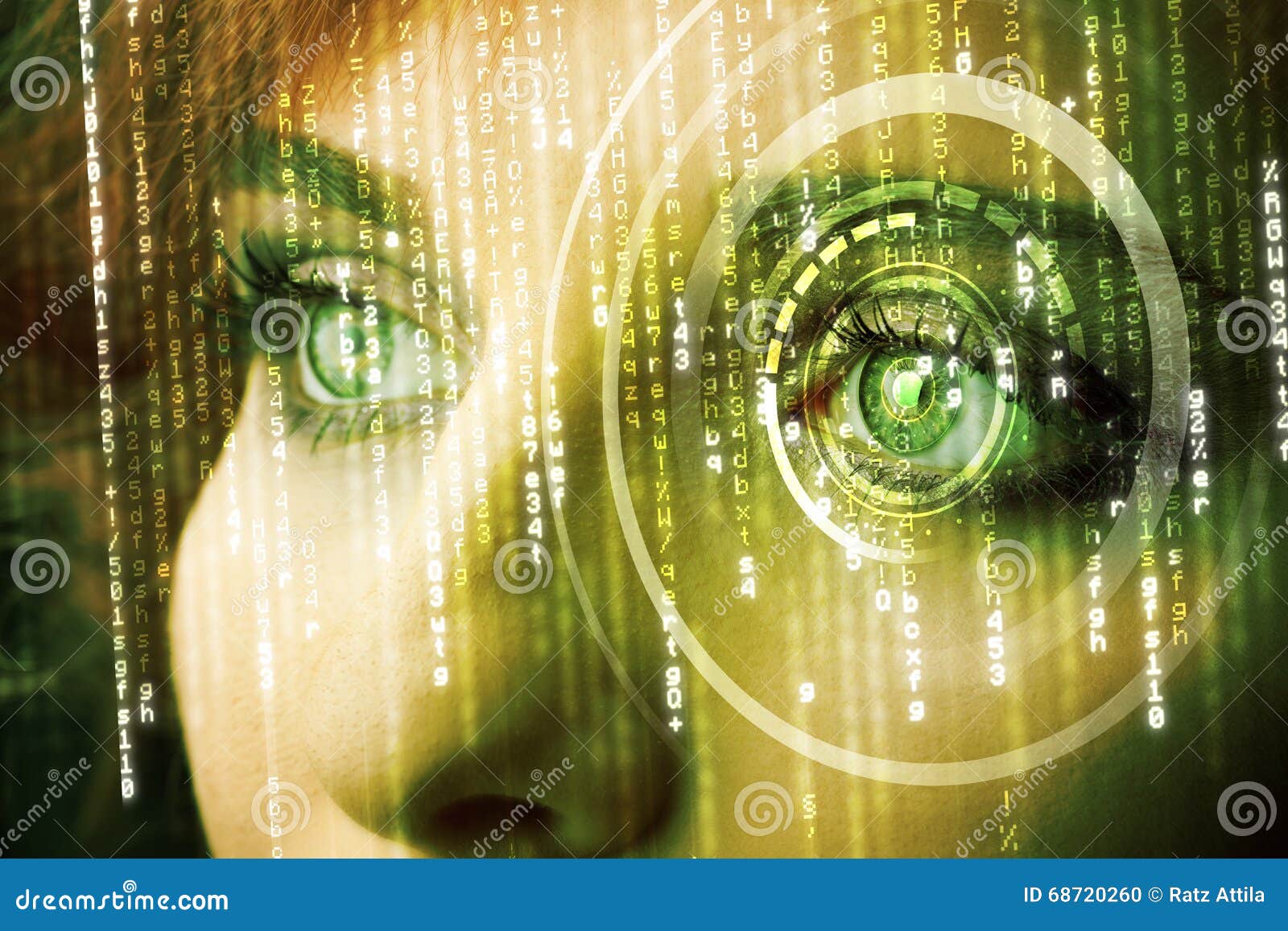 Modern Cyber Woman with Matrix Eye Stock Photo - Image of data ...
