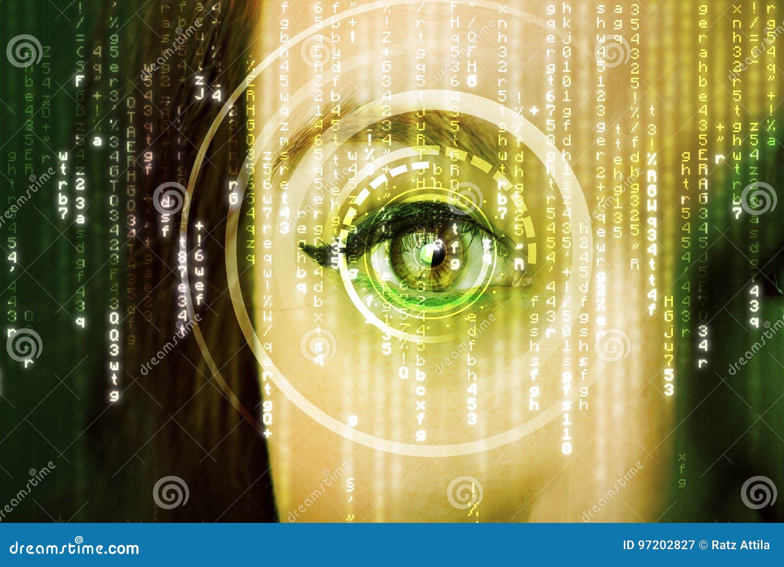 Modern Cyber Woman with Matrix Eye Stock Image - Image of data, look ...