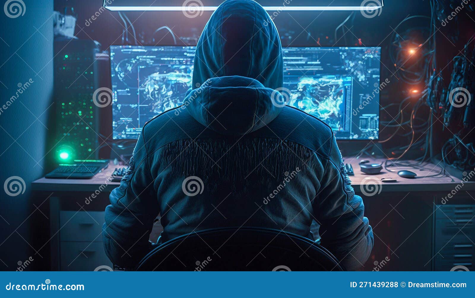 Modern Cybercriminals, Hacker on a Computer Working in a Dark Room ...