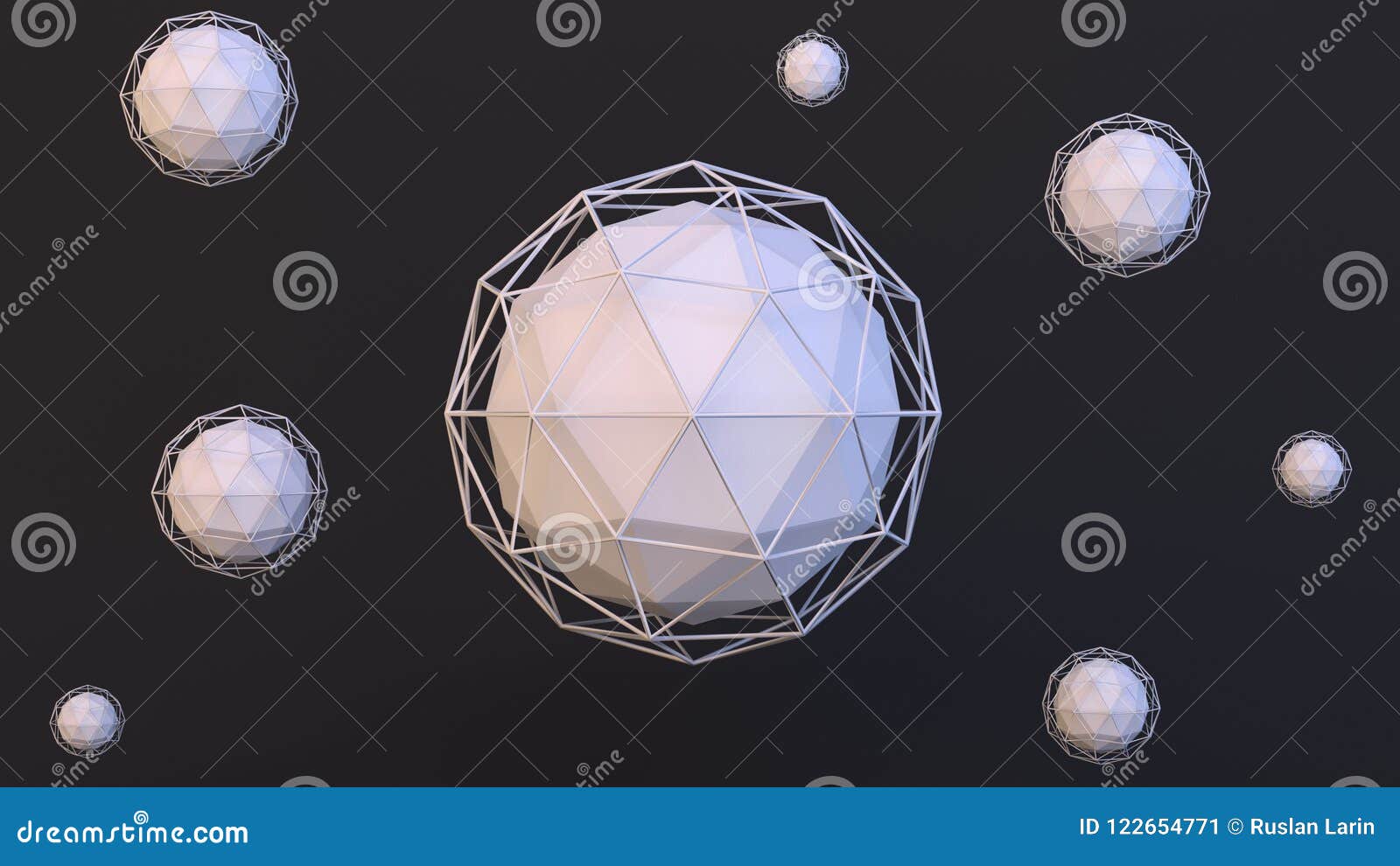Modern 3D Abstract Image of Ico Spheres with Wireframes Around Them ...
