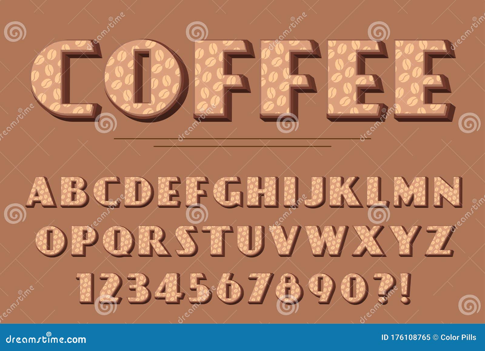 Modern 3D Coffee Alphabet Letters, Numbers and Symbols. Delicious ...