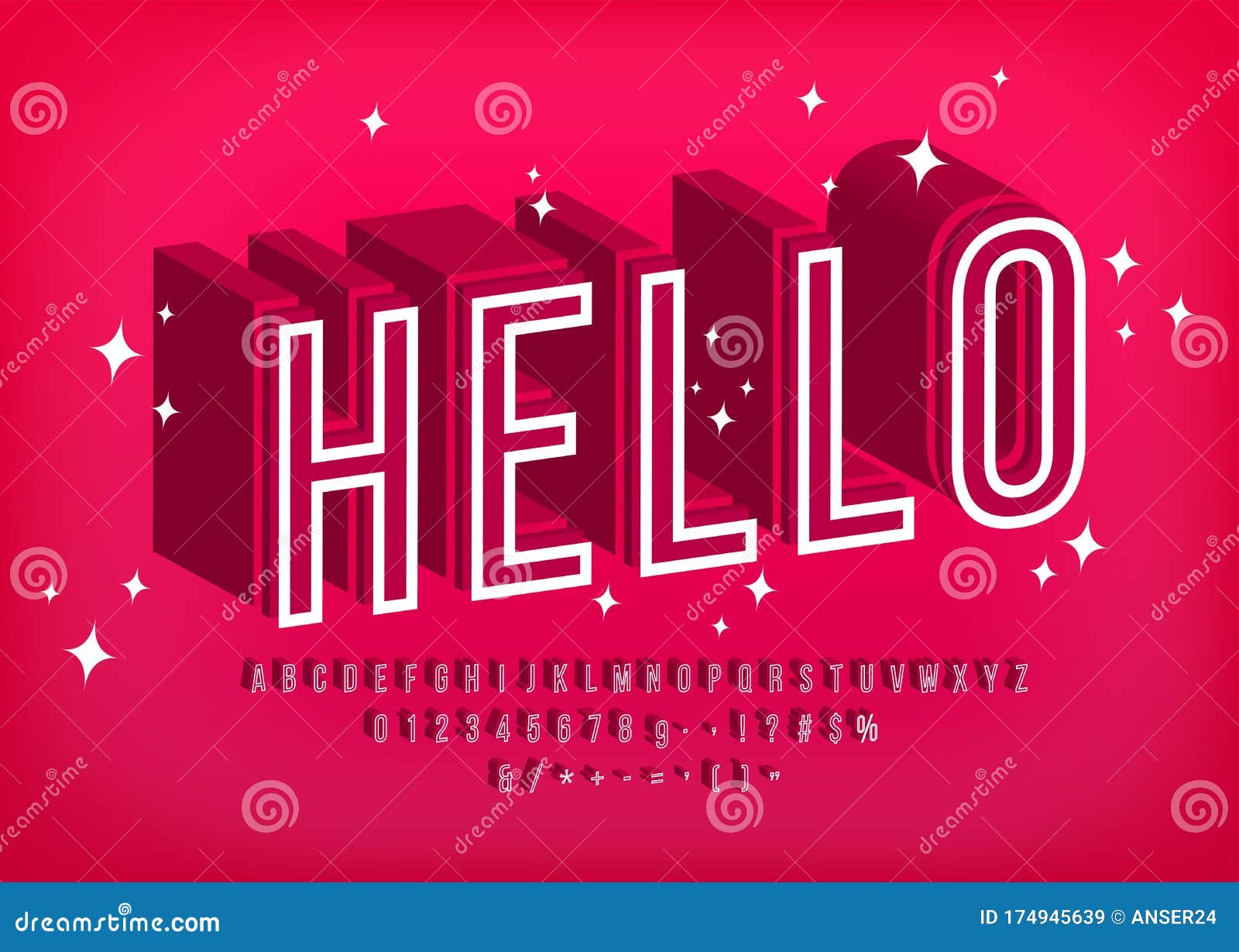 Modern 3D Font Hello, Outline Alphabet for Poster Design Vector Stock ...