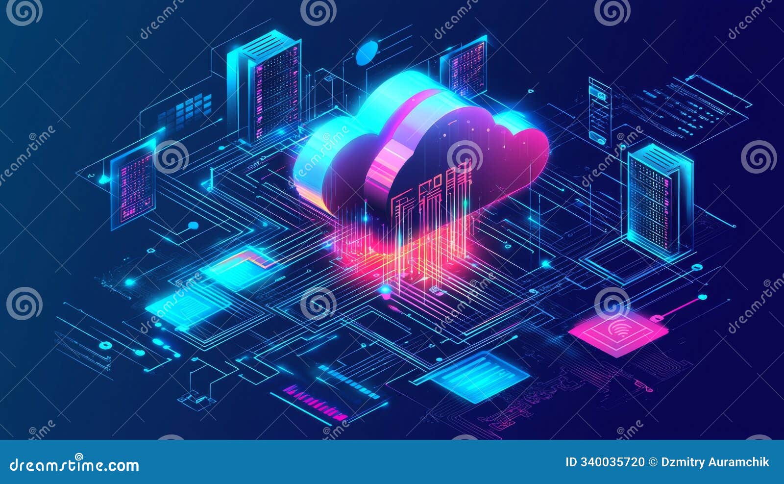 A Modern 3D Illustration of Computer Technology Showing a Large Data ...