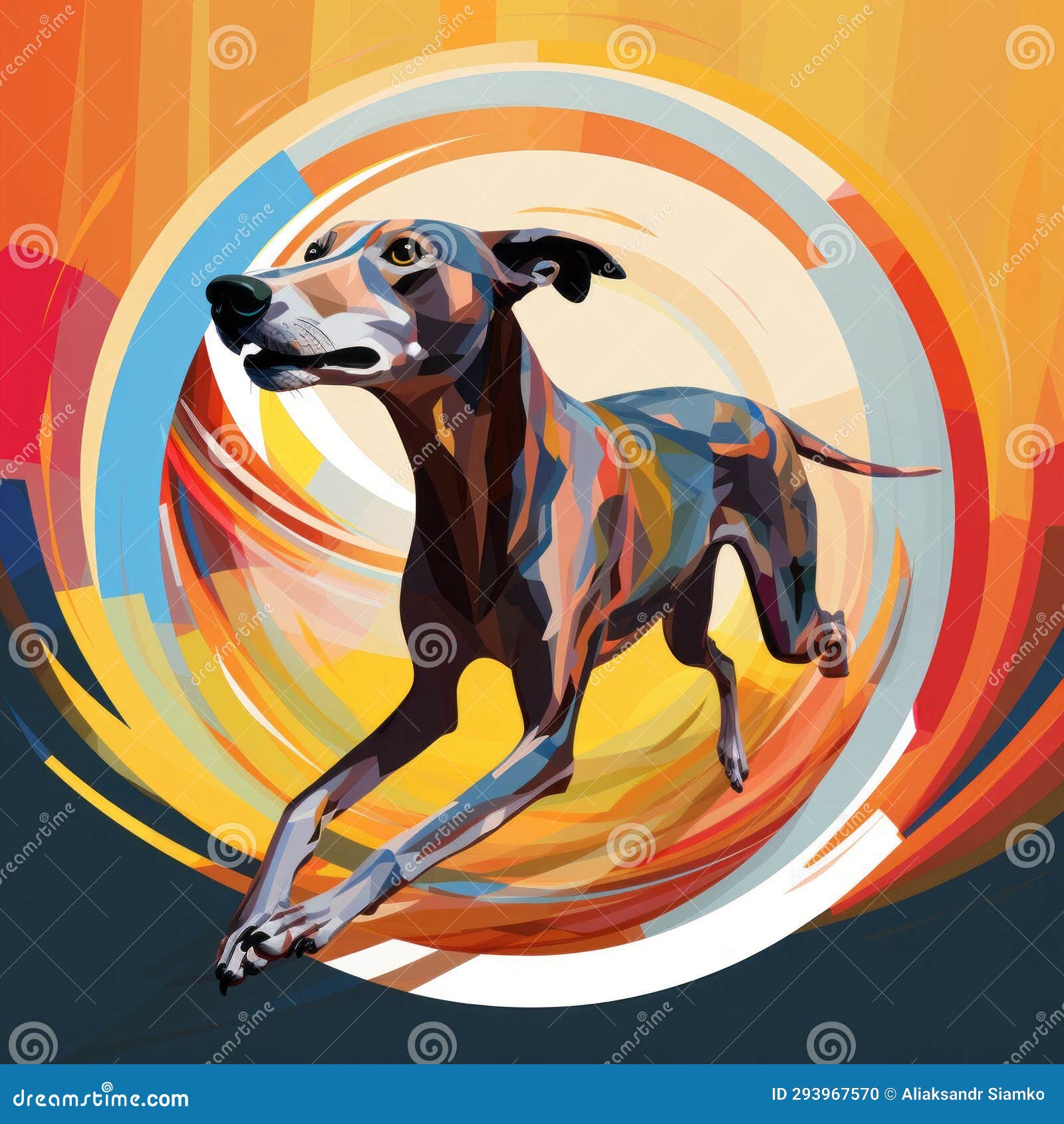 Modern 2D Illustration of a Running Greyhound Stock Illustration ...