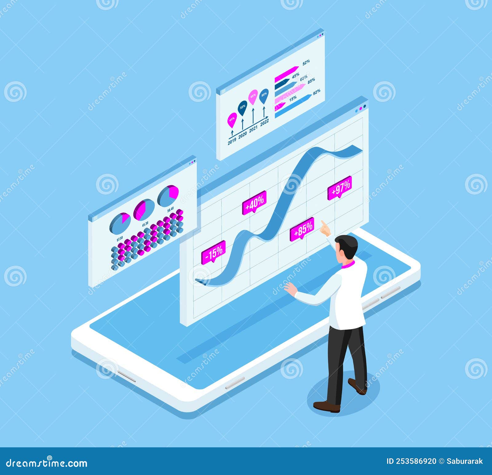 Modern 3d Isometric Design Concept of Data Analysis with Business People Working with Data ...