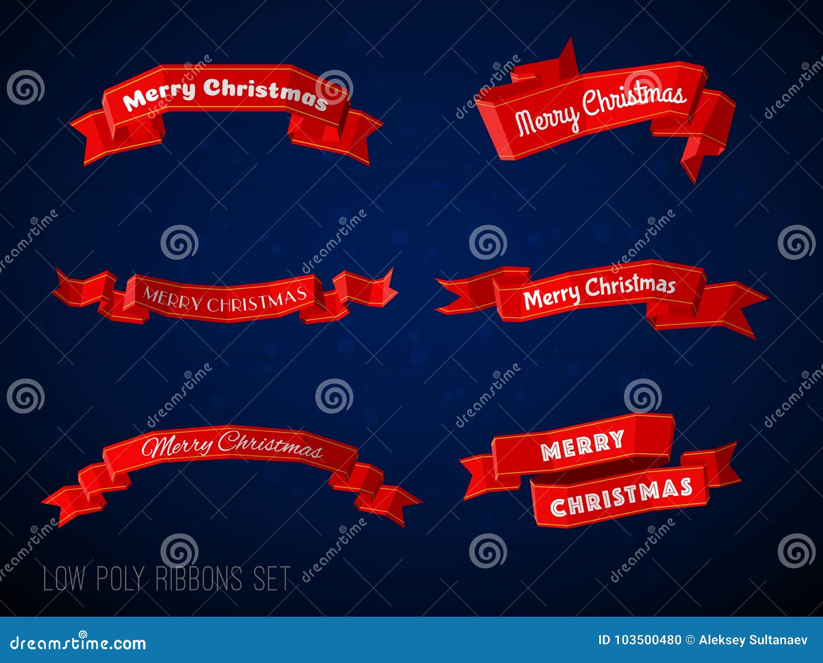 Modern 3d Low Polygonal Flat Style Ribbons Set. Stock Vector ...