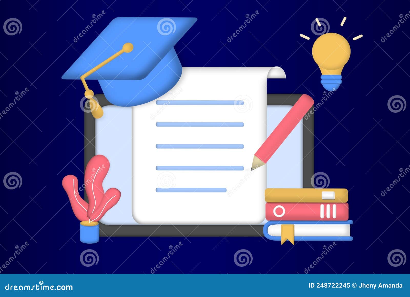 Modern 3D Online Education for Banner Website. Page Template Vector ...