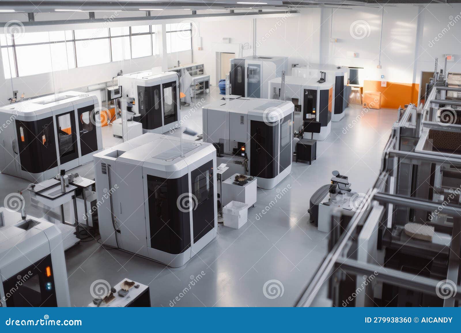 Modern 3D Printing Facility with Multiple Machines Creating Complex ...
