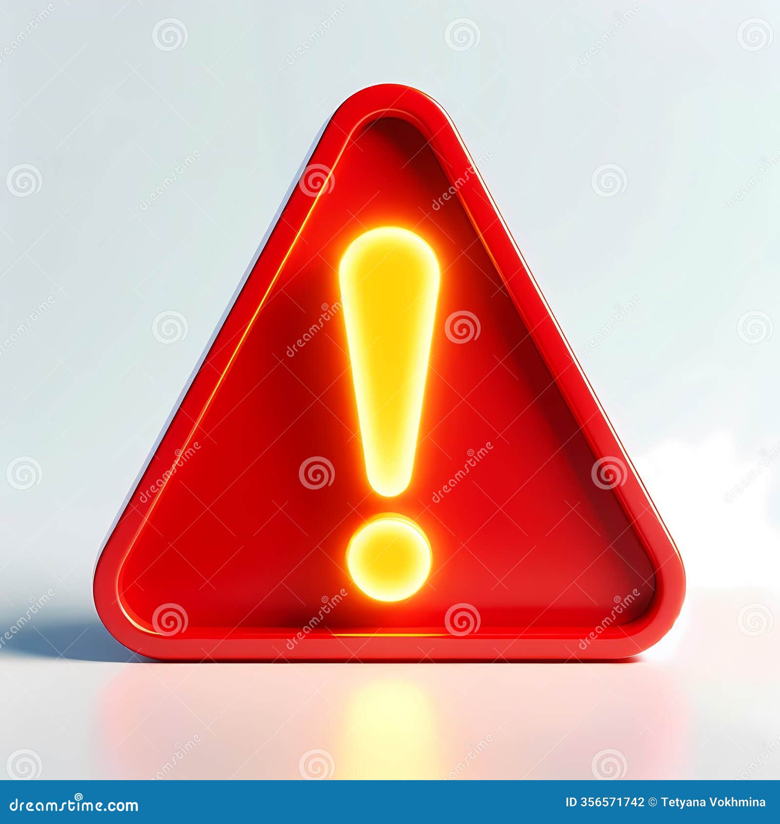 3D Red Triangle Warning Sign with Glowing Exclamation Mark Isolated on ...
