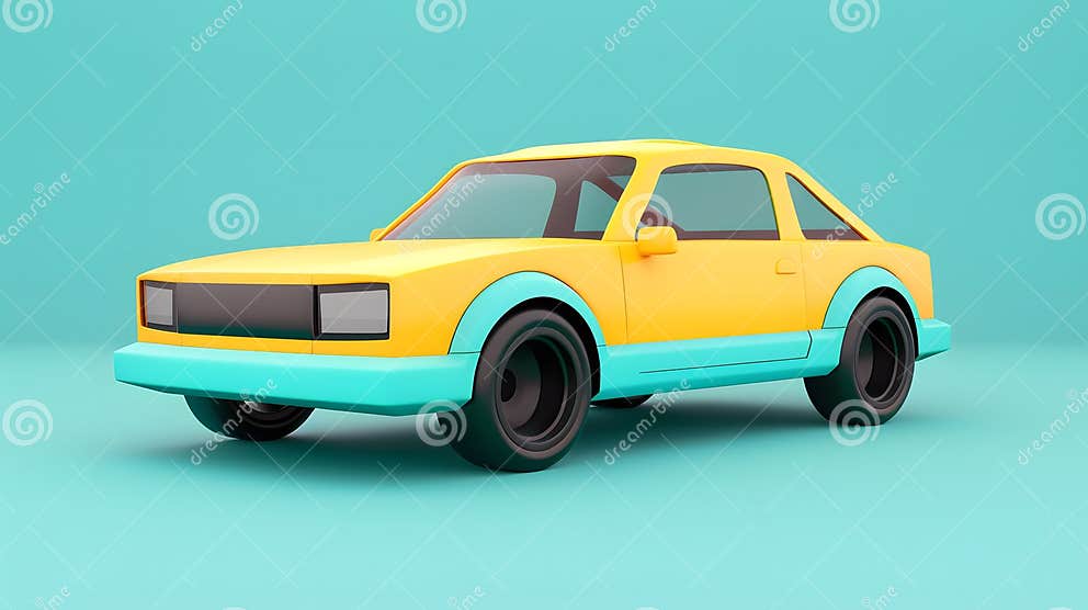 Modern 3D Render of a Funky Cartoon Car Model with Simplified Shapes ...