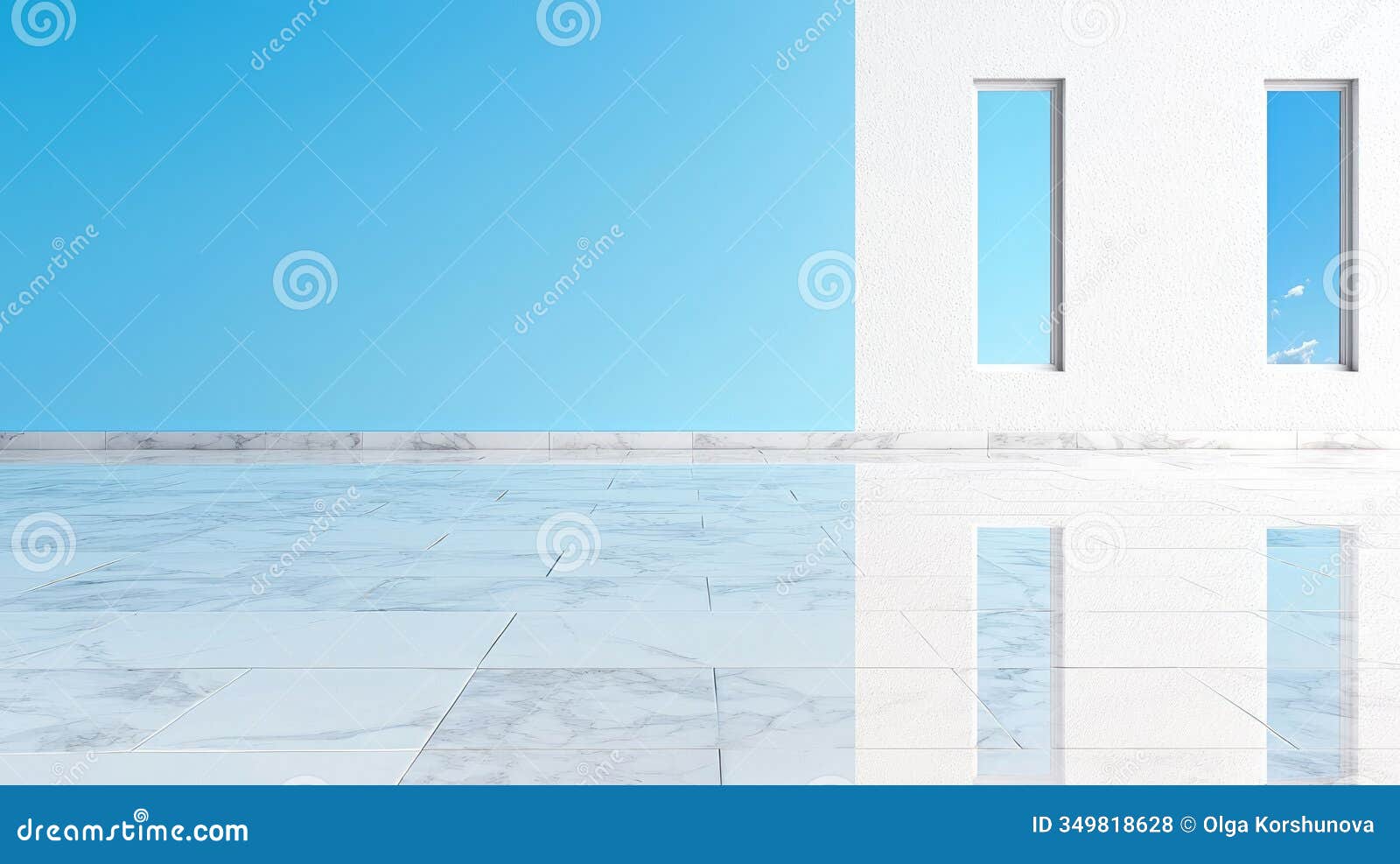 Modern 3D Wallpaper with Bright Blue Sky Reflections Stock Illustration ...