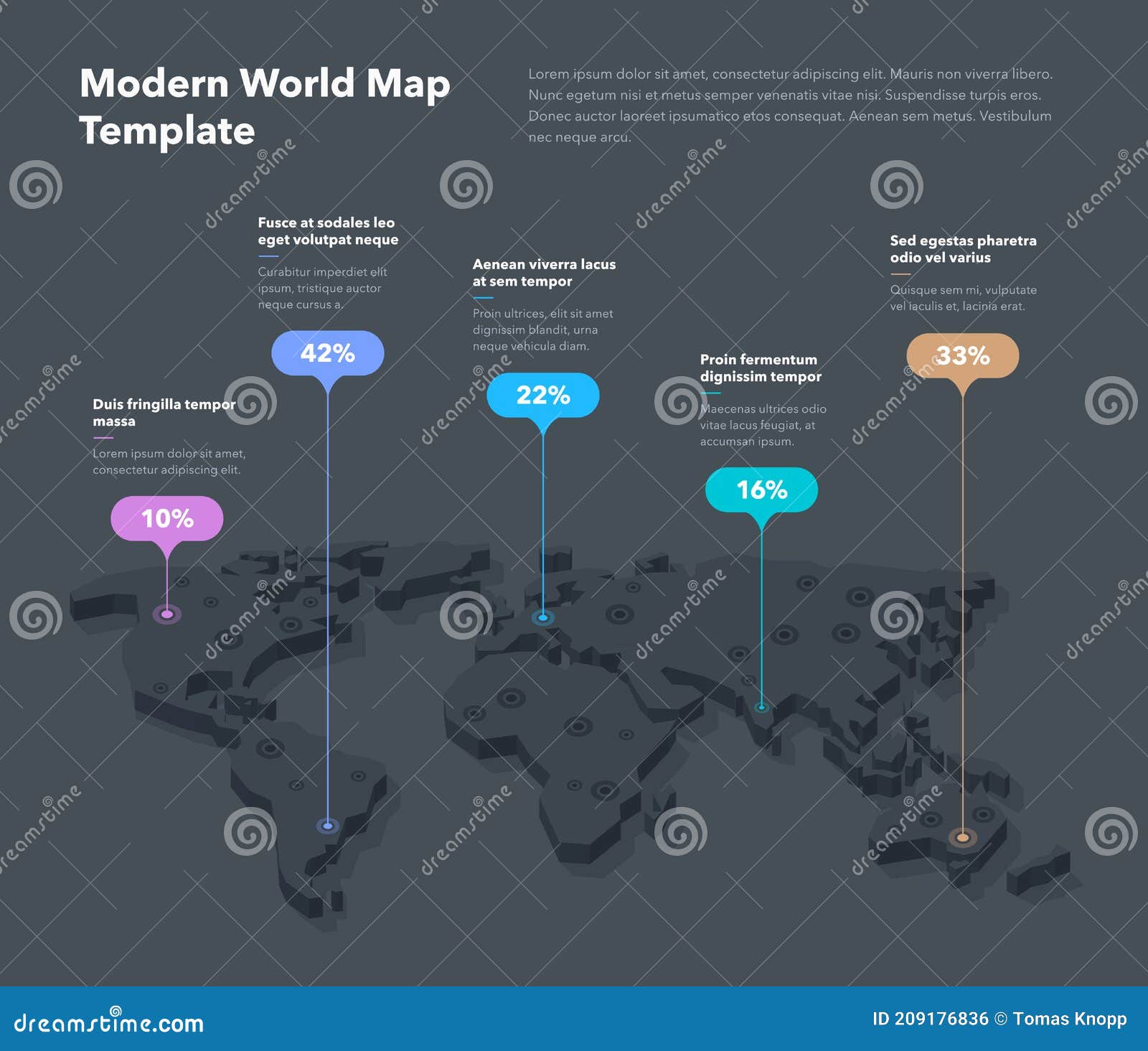Modern 3d World Map Infographic Template with Colorful Pointer Marks ...