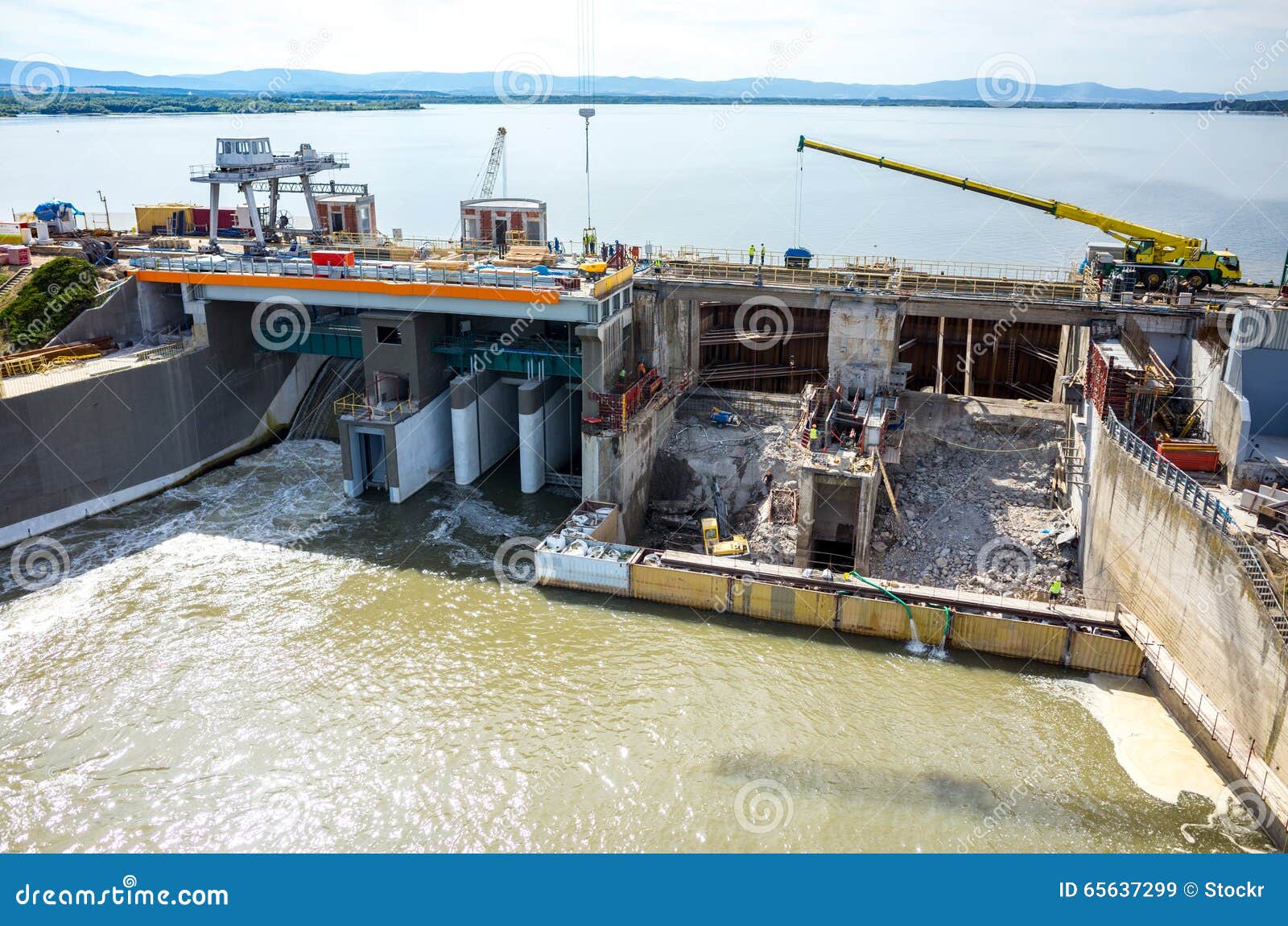 Modern dam reconstruction stock image. Image of nature - 65637299