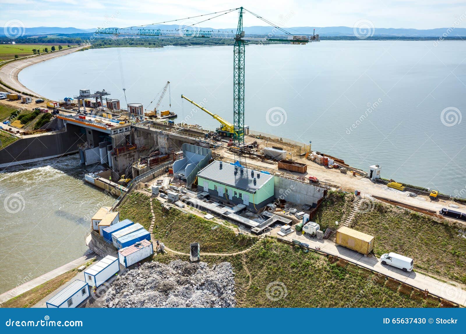 Modern dam reconstruction stock photo. Image of architecture - 65637430