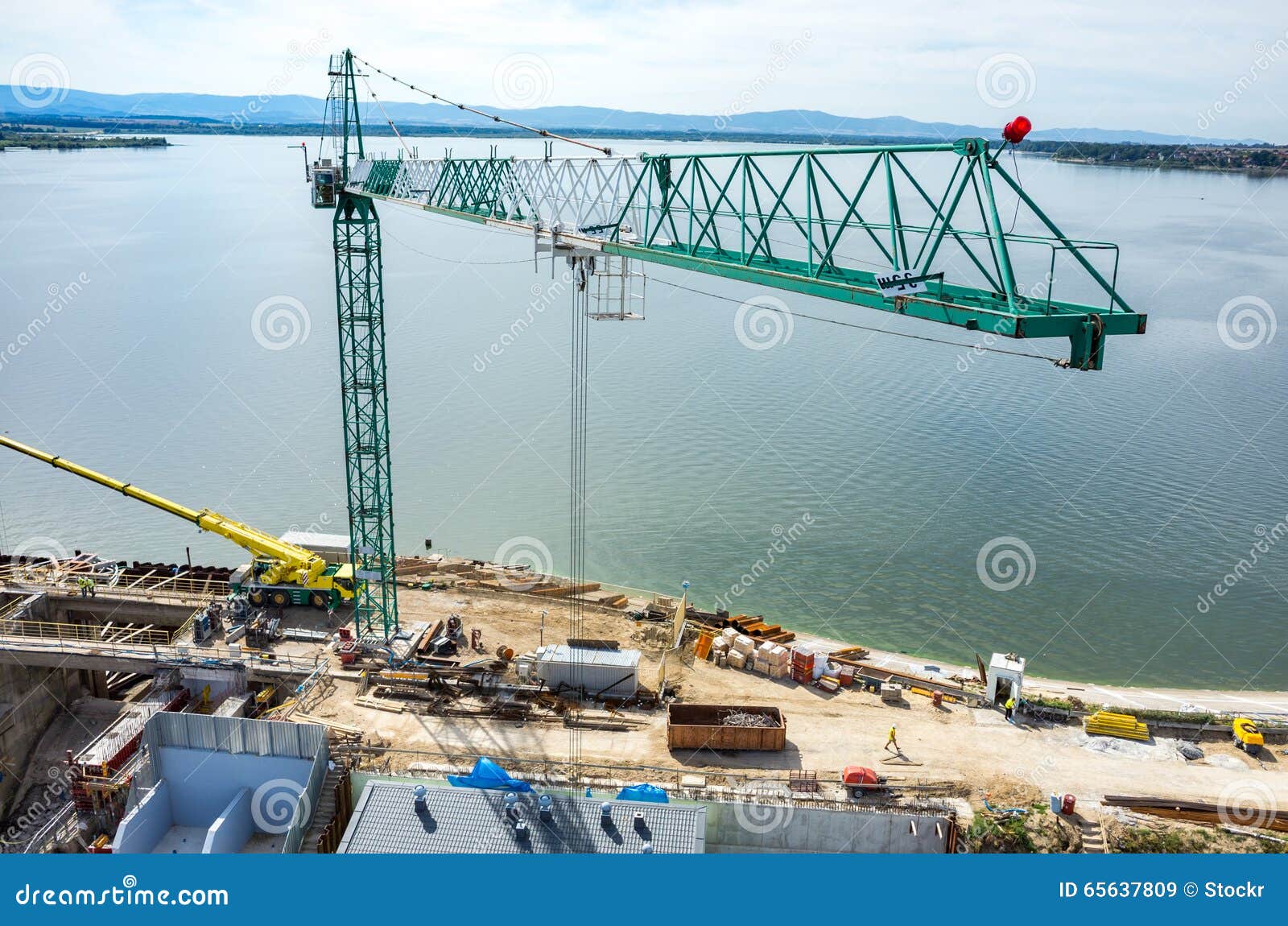 Modern dam reconstruction stock image. Image of aerial - 65637809