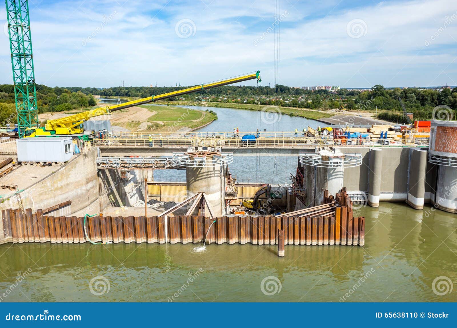 Modern dam reconstruction stock photo. Image of catchment - 65638110