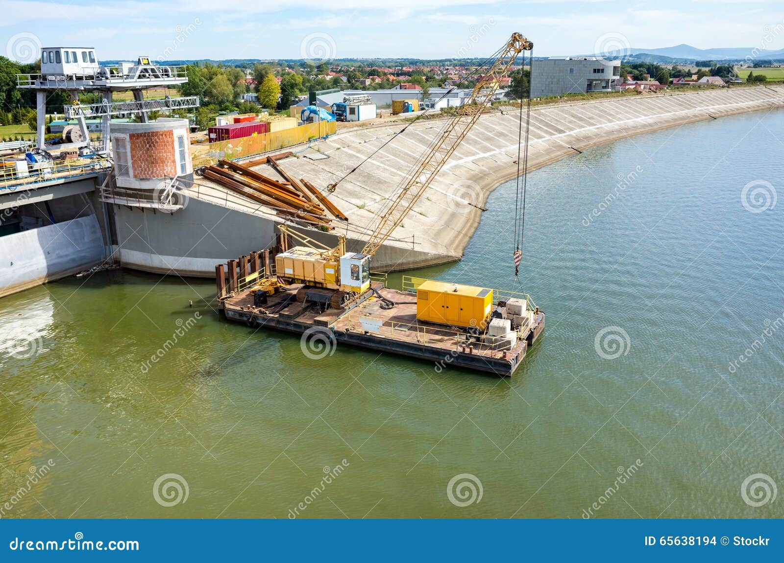 Modern dam reconstruction stock photo. Image of spillway - 65638194