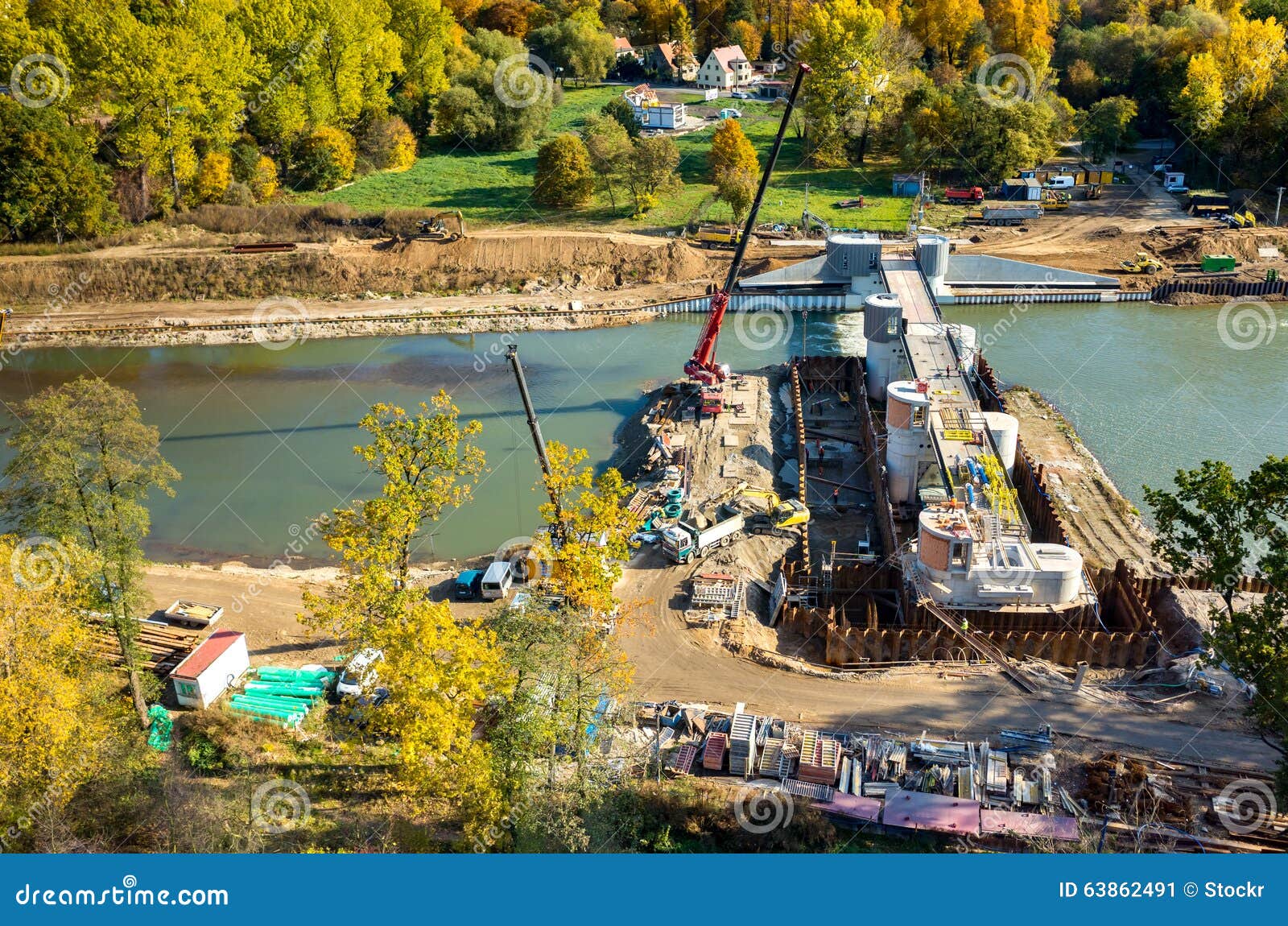 Modern dam on the river stock image. Image of blue, landscape - 63862491