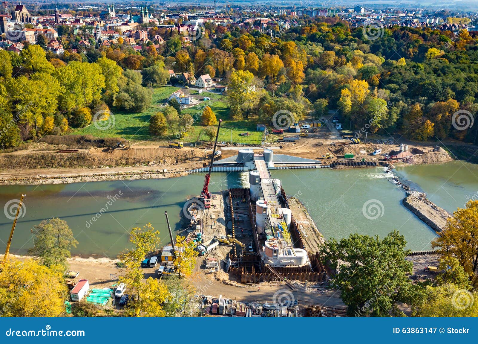 Modern dam on the river stock image. Image of ecology - 63863147
