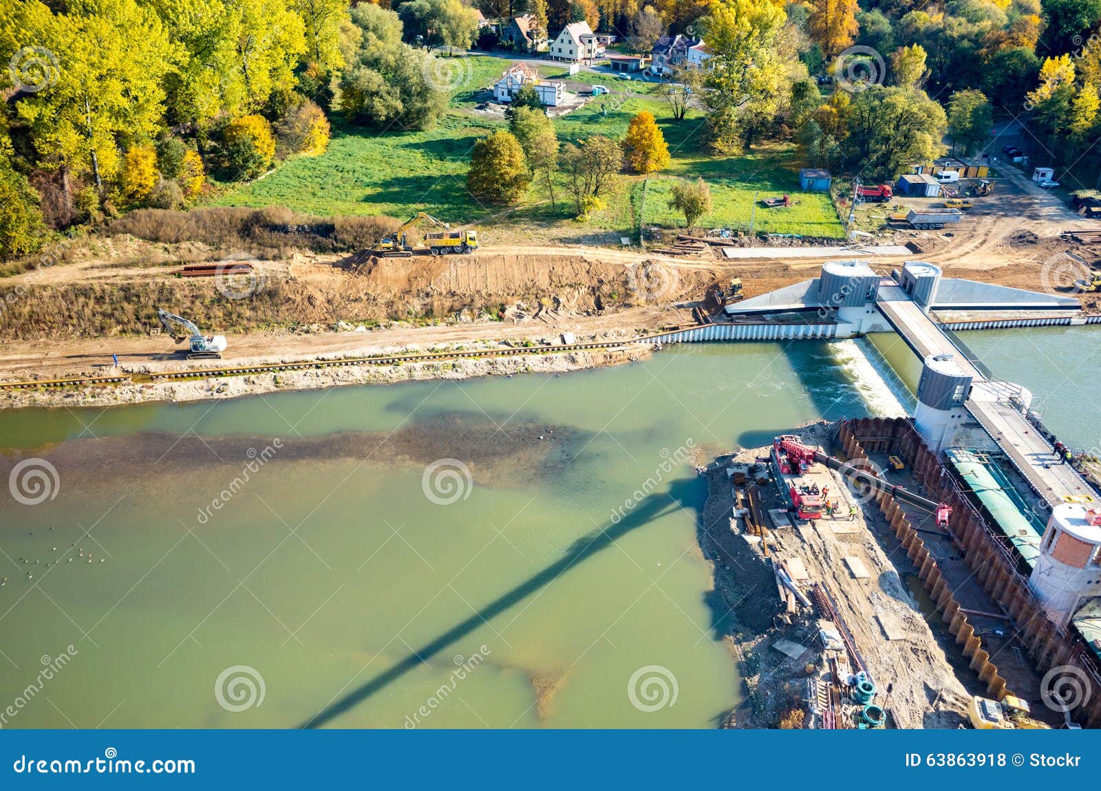Modern dam on the river stock photo. Image of energy - 63863918