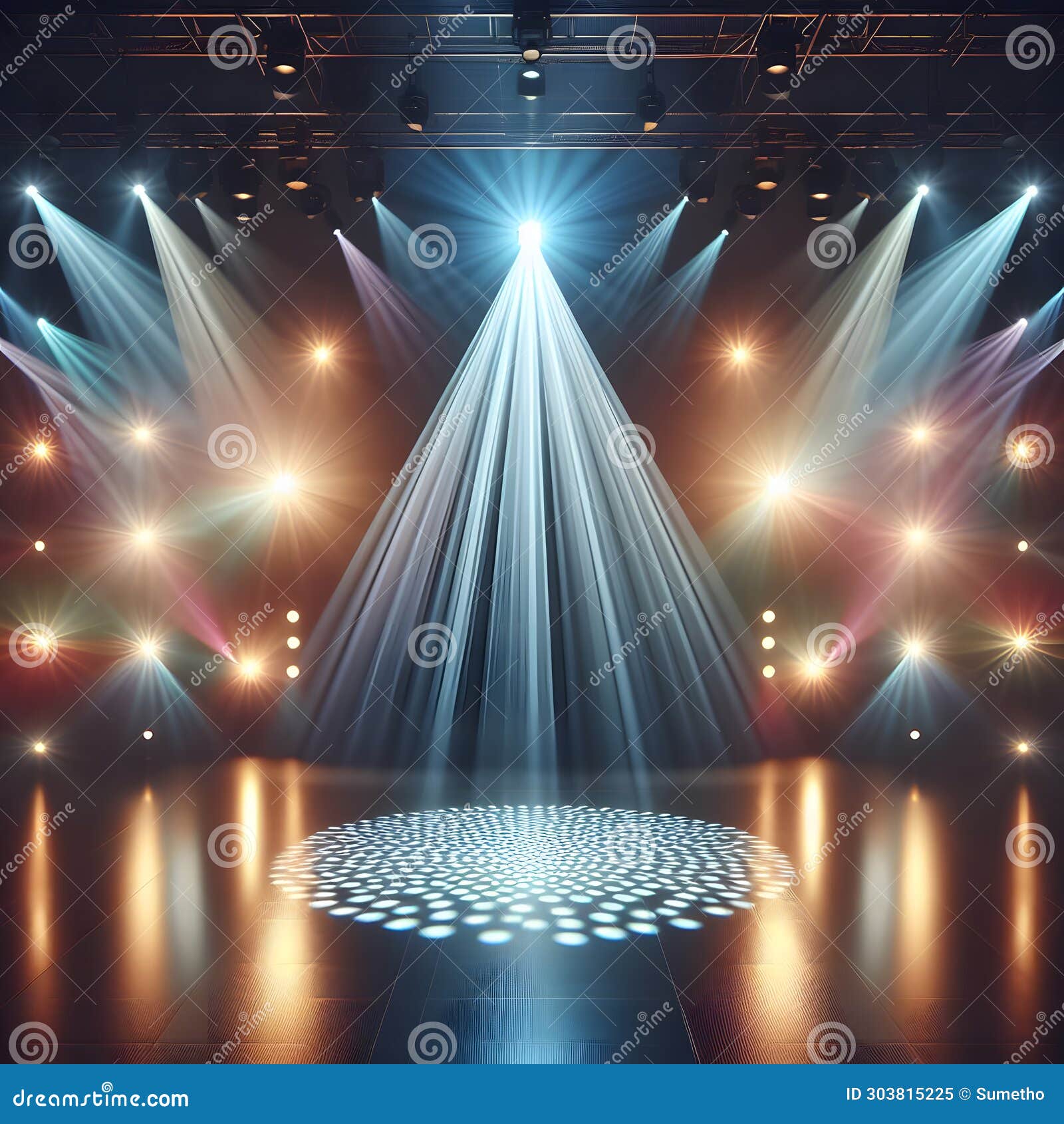 Stage with a Single Powerful Spotlight Casting a Focused Beam on the ...