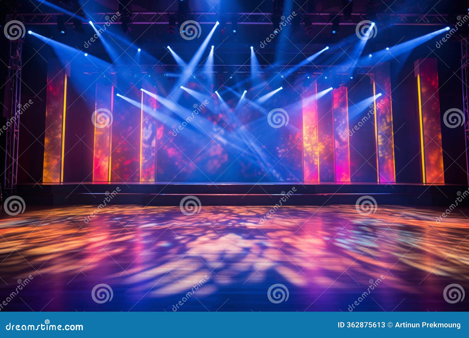 Spotlight With Illuminated Background And Copy Space For Text. Ceiling Hanging Spotlight Or ...