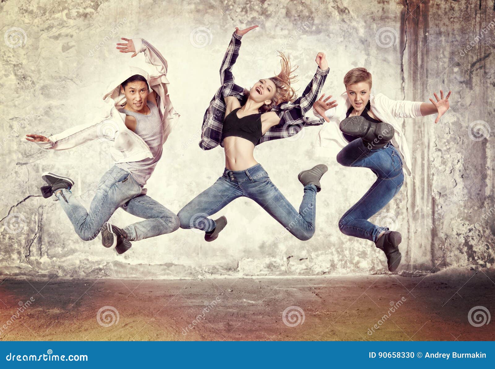 Modern Dancing Group Practice Dancing in Front Wall Stock Photo - Image ...