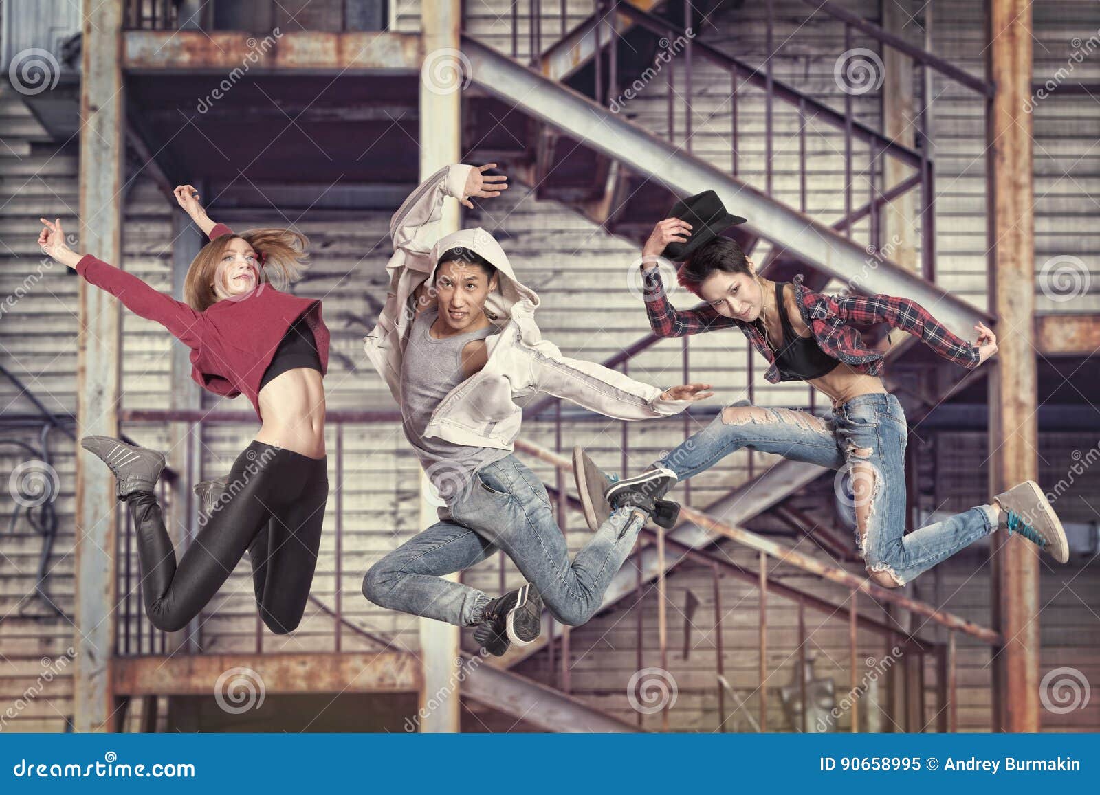 Modern Dancing Group Practice Dancing in Front Wall Stock Image - Image ...