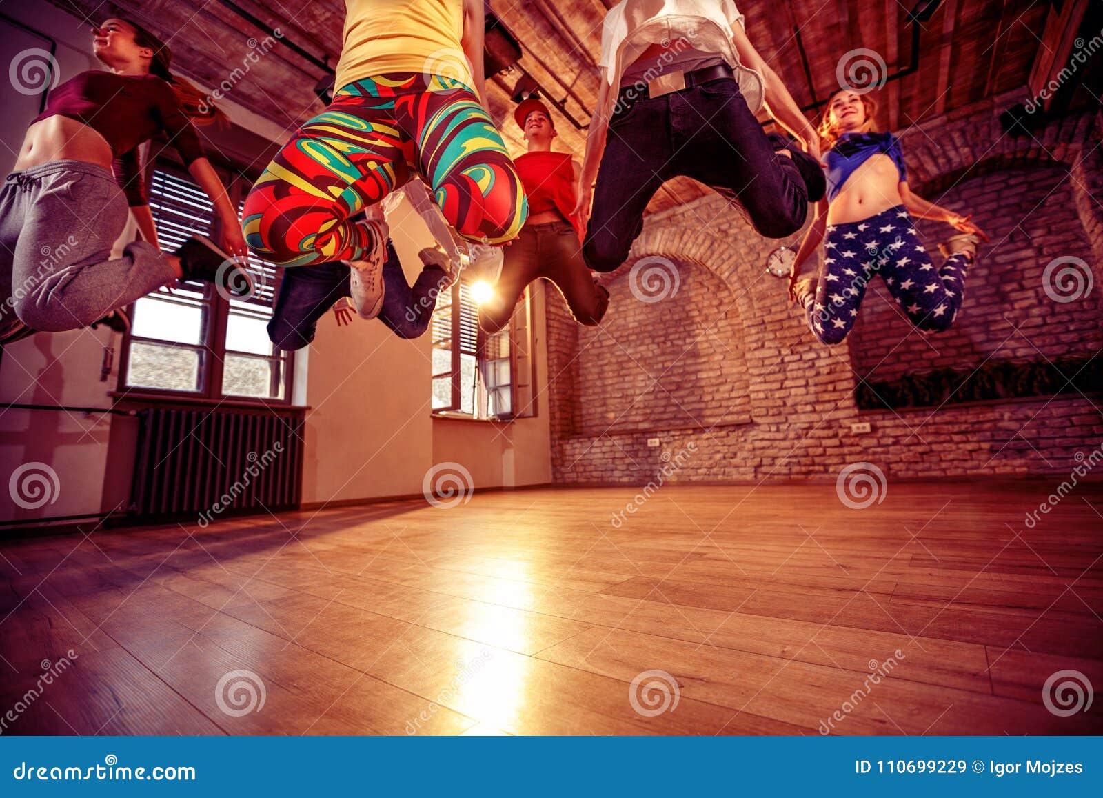 Modern Dancing Group Practice Dancing in Jump Stock Image - Image of ...