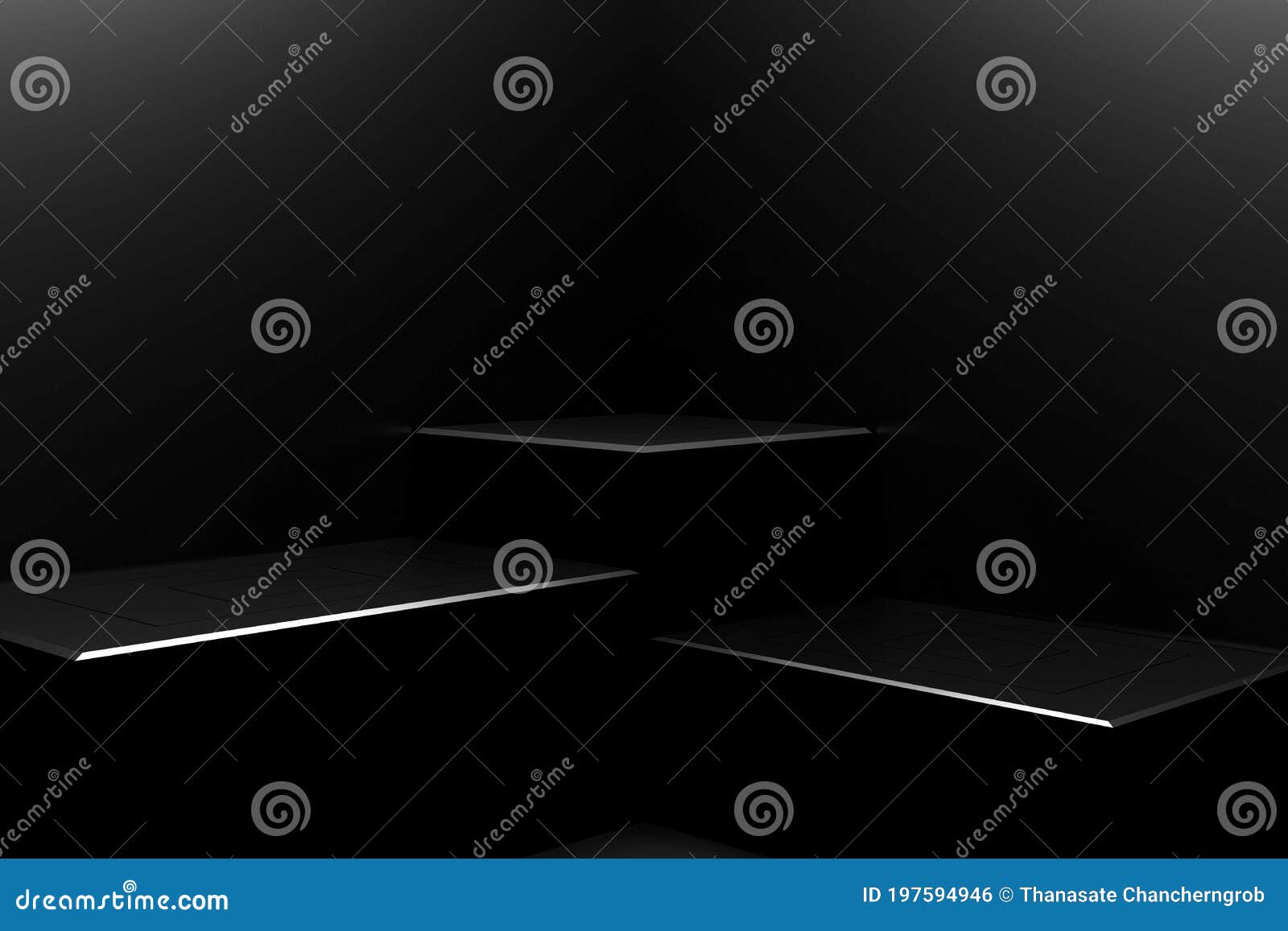 Modern Dark Background and Empty Black Three Step Square Stage. Future ...