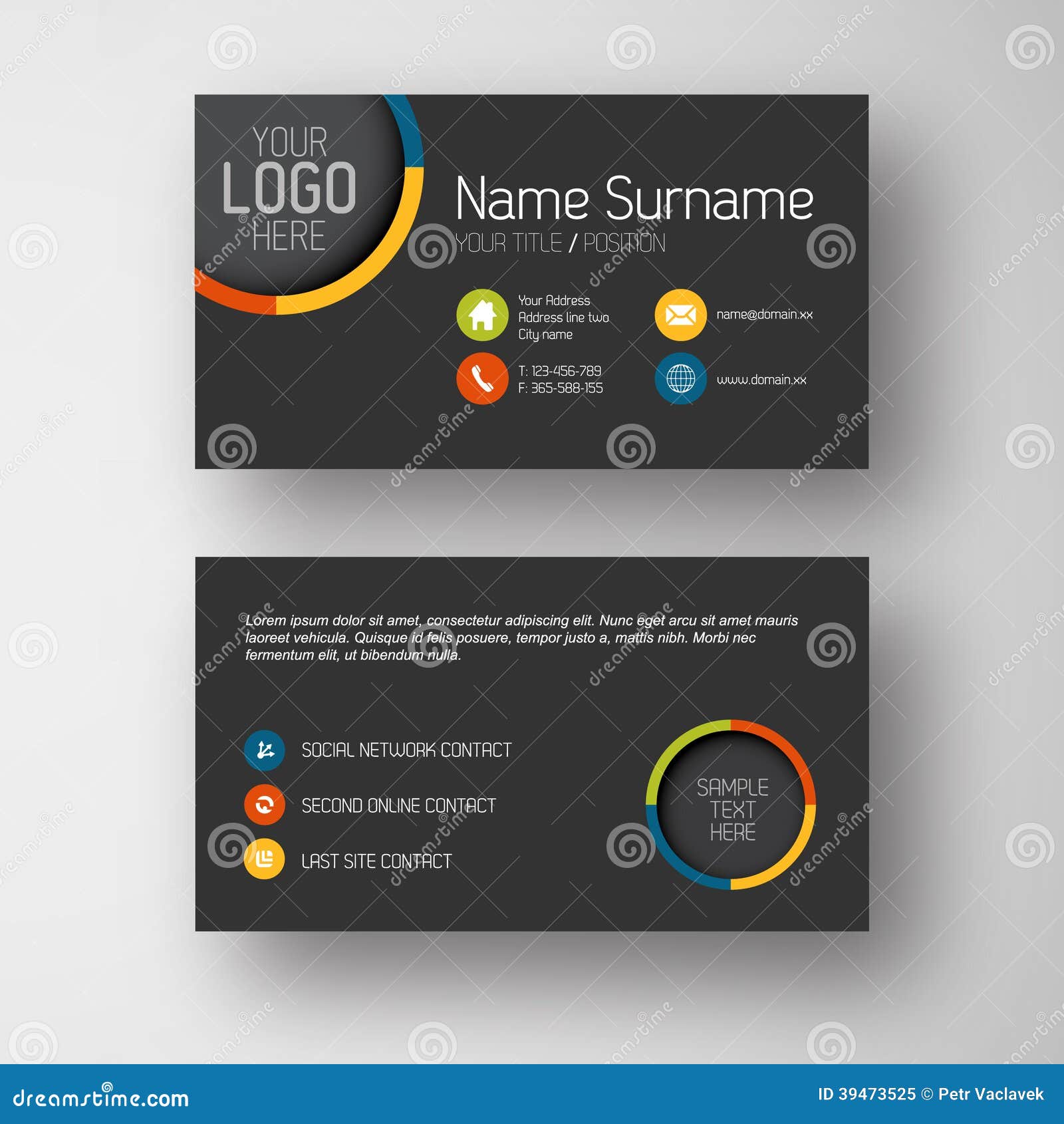 Modern Dark Business Card Template with Flat User Interface Stock ...