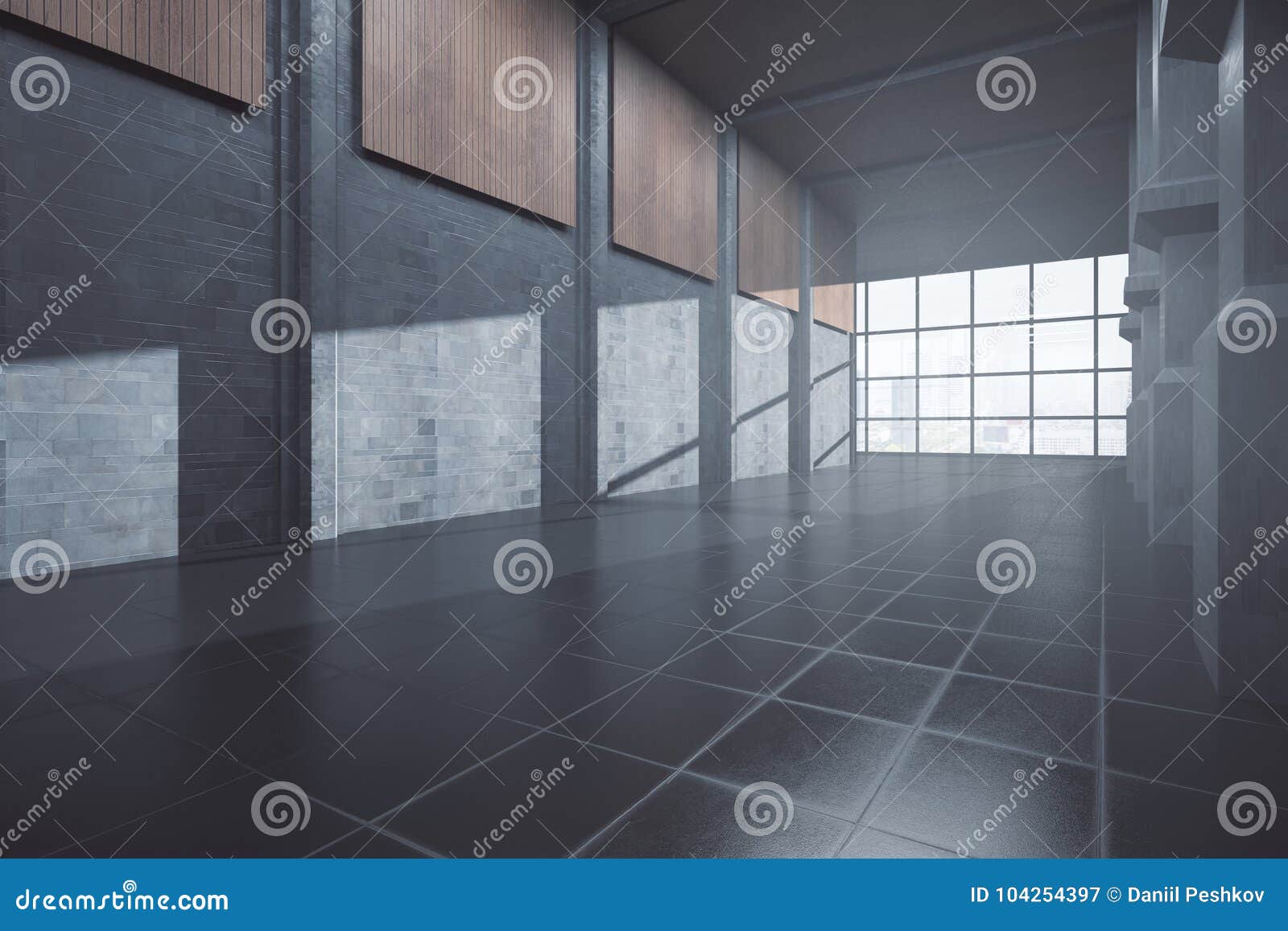 Modern Dark Concrete Interior Stock Illustration - Illustration of ...