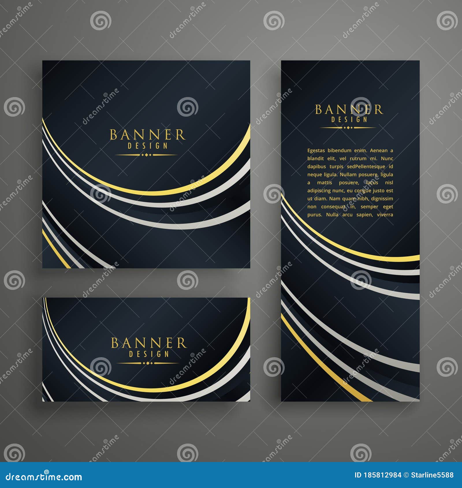 Modern Dark Golden Invitation Card Design Set Stock Vector ...