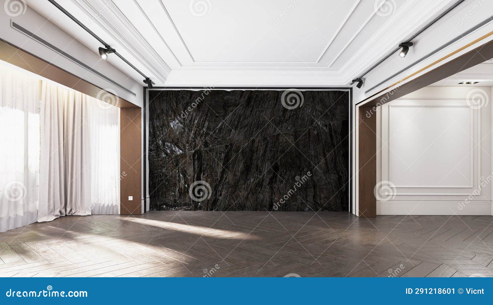 Modern Dark Living Interior with Rock Feature. Stock Illustration ...