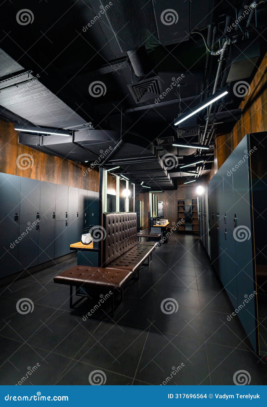 Modern Dark Locker Room in Gym. Interior of Gym Changing Room Stock ...