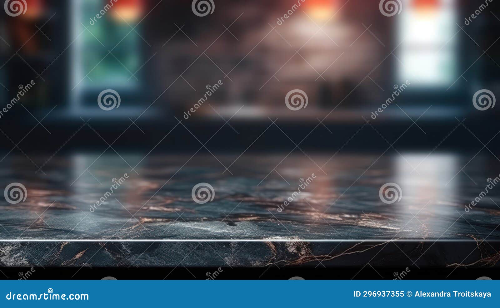 Modern, Dark Marble Countertop with a Sleek, Reflective Surface, Set ...