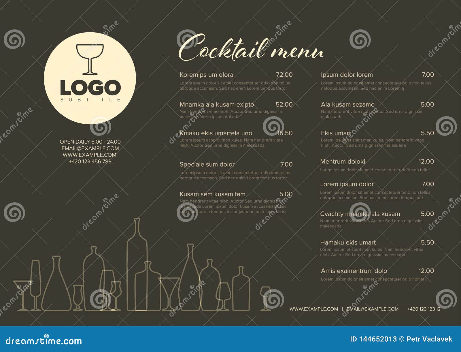 Modern Dark Minimalistic Cocktail Menu Template Stock Vector ...