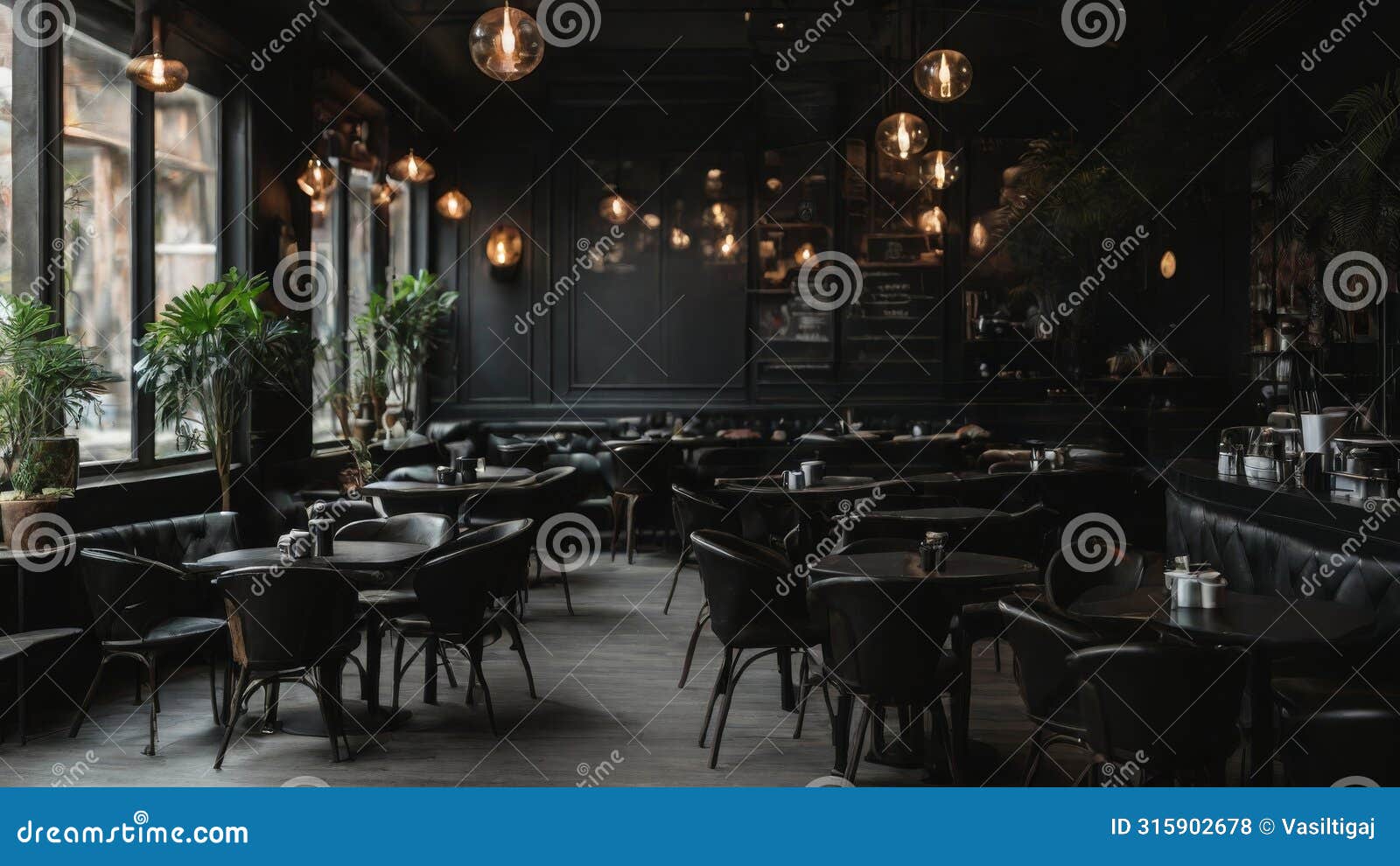 Modern Dark Restaurant Interior Stock Photo - Image of group, lodging ...