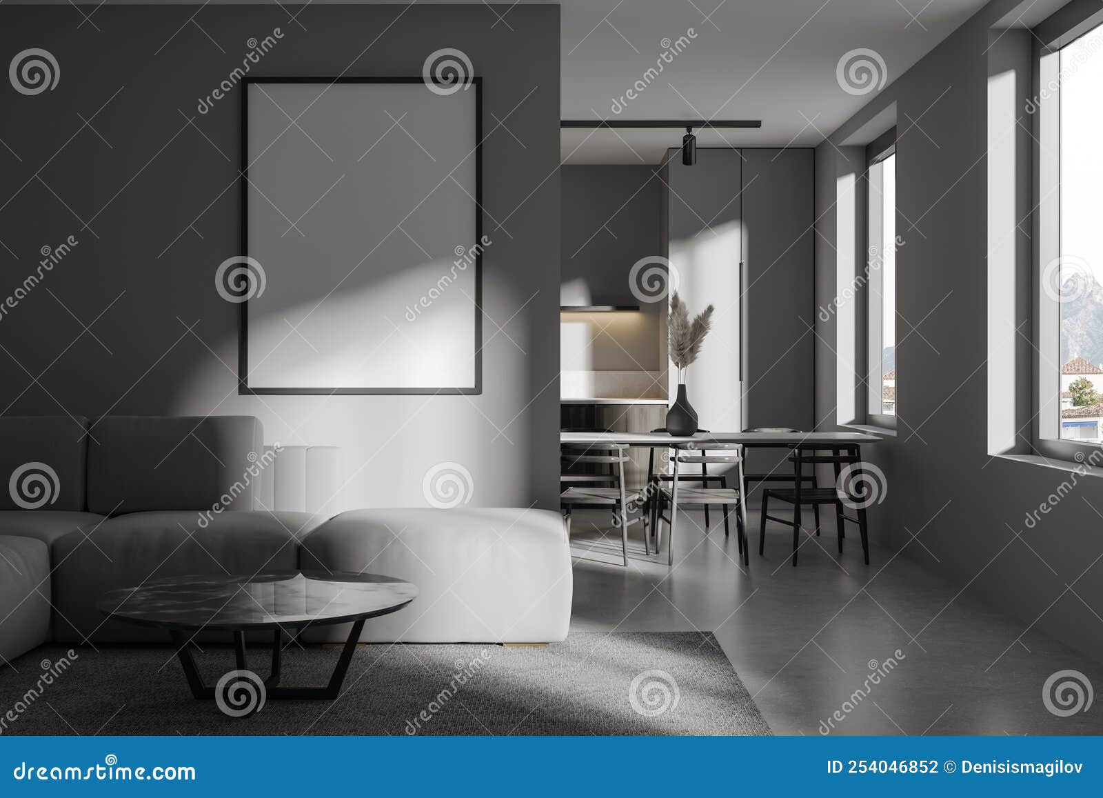 Modern Dark Studio Room Interior with Empty White Poster Stock ...