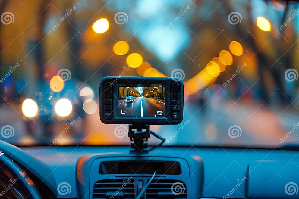 Modern Dashboard Camera in a Car, View of Road during Driving Stock ...