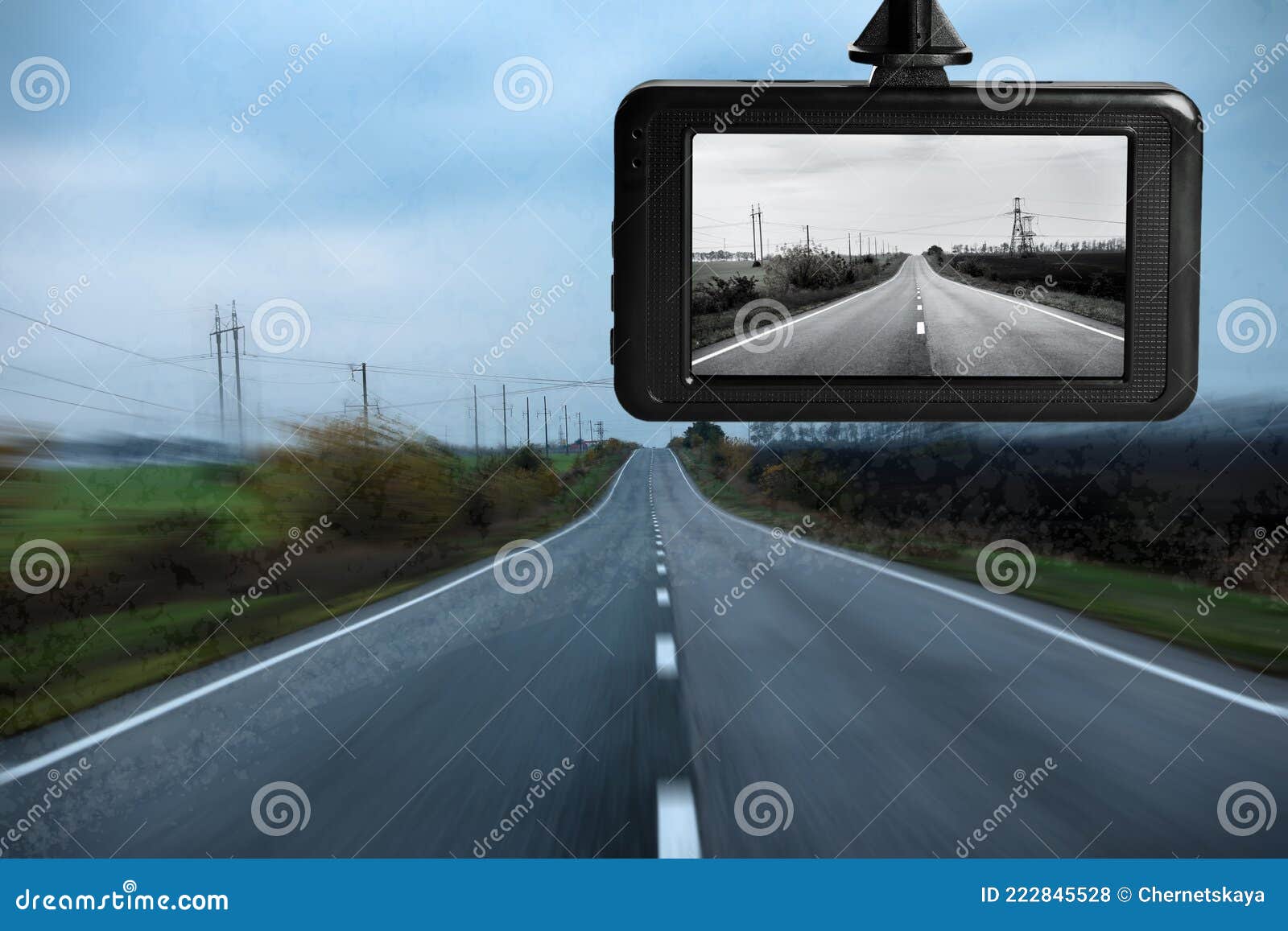 Modern Dashboard Camera Mounted in Car, View of Road during Driving ...