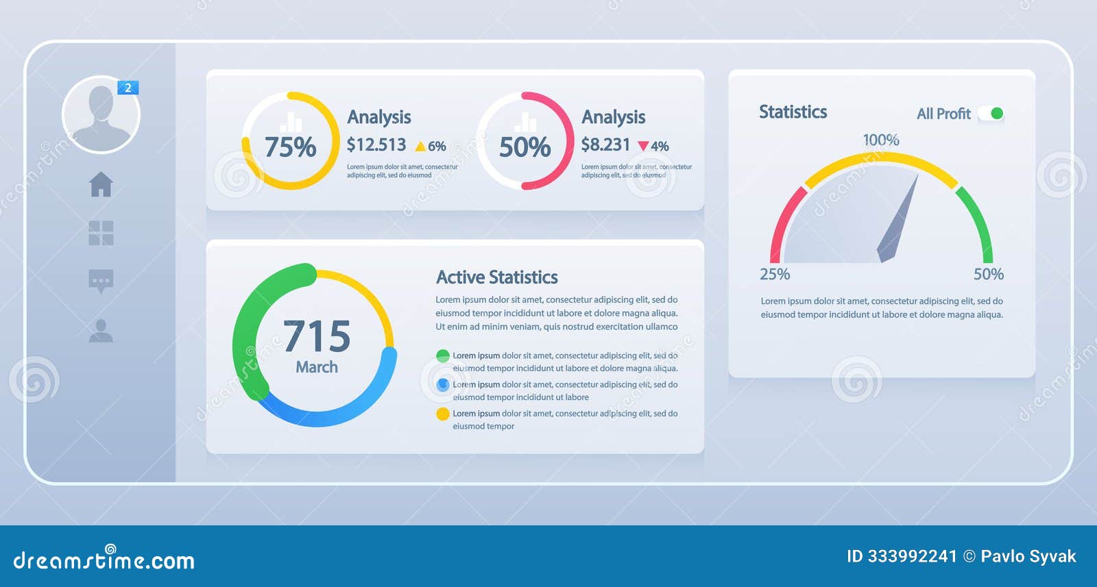 Modern Dashboard Interface with Detailed Infographics Representing ...