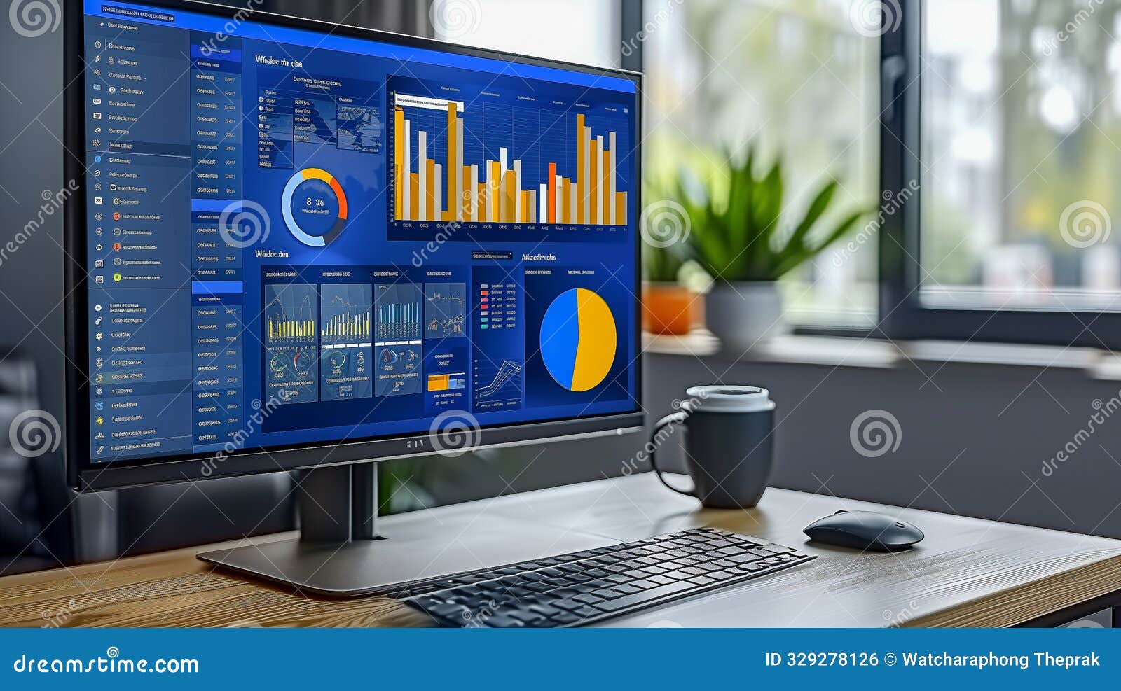 Modern Data Analysis Dashboard on Desktop Stock Illustration ...