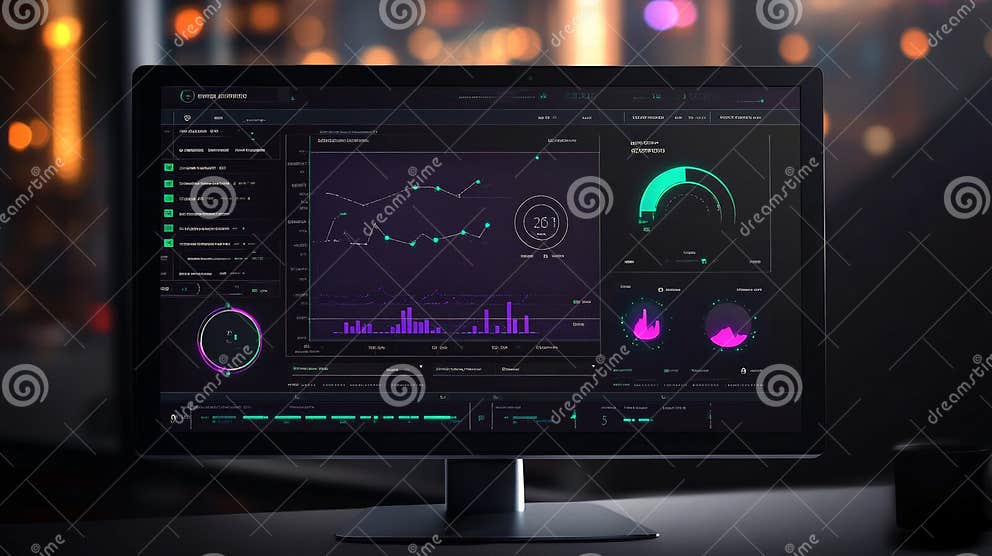 Modern Data Analytics Dashboard Display on Computer Screen with Graphs and Charts Stock Photo ...